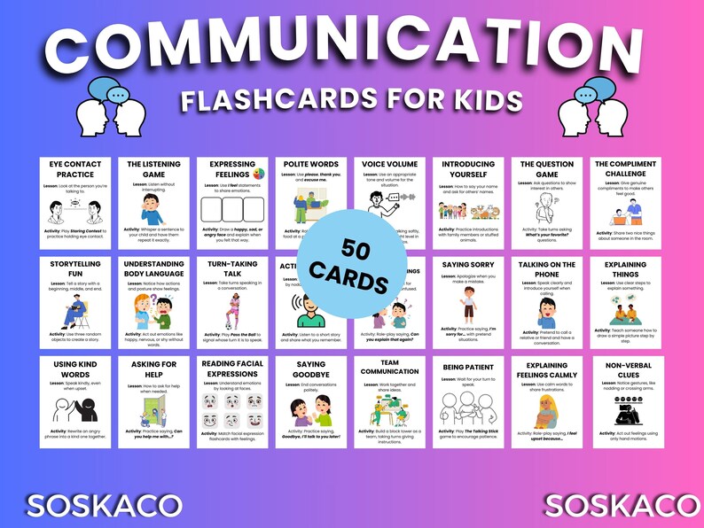 Communication Skills Flashcards for Kids, Interactive Activities to ...