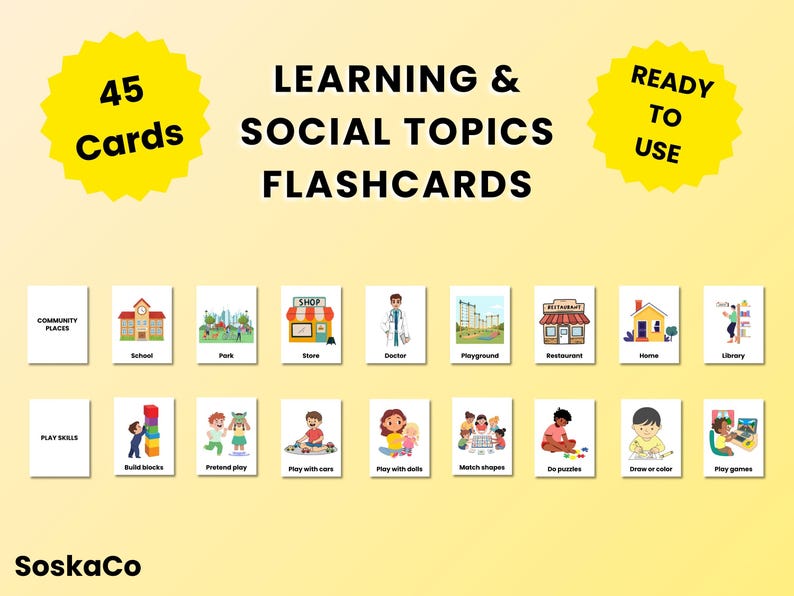 Learning & Social Skills Flashcards Autism, Social Stories Visual, Non ...