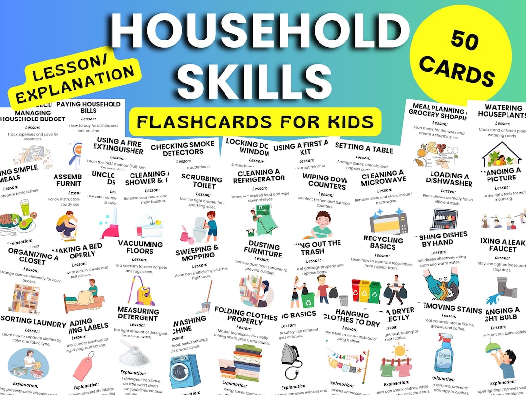 Household Skills Flashcards, Cleaning Schedule, Organization, Life ...