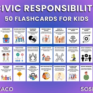 Civic Responsibility Flashcards for Kids, Community Involvement ...