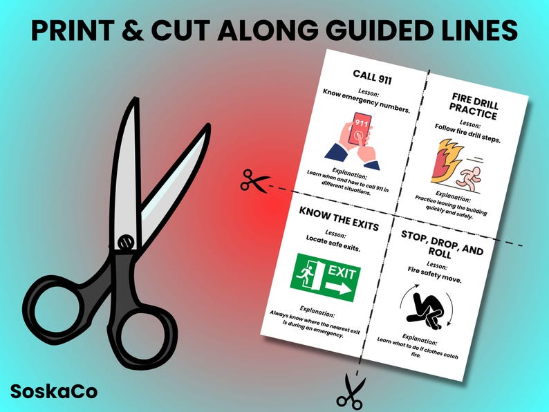 Emergency Preparedness Flashcards for Kids, First Aid, Homeschool Classroom Emergency Sign ...