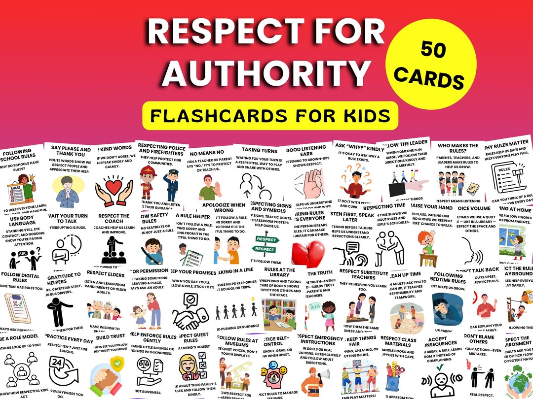 Respect for Authority Flashcards for Kids, Teach Rules, Good Behavior ...