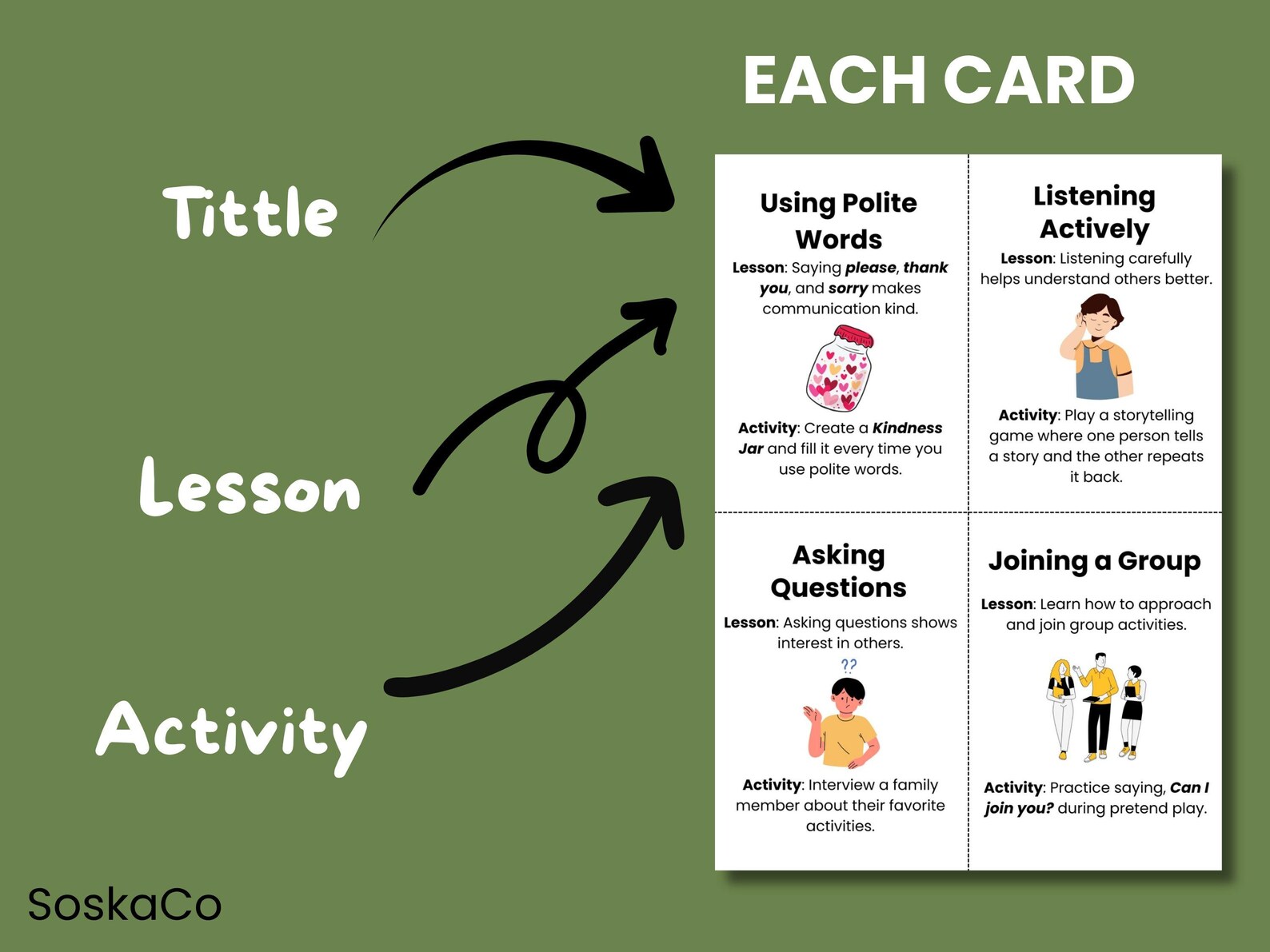 Social Skills Flashcards for Kids Worksheets Coping Strategies Workbook ...