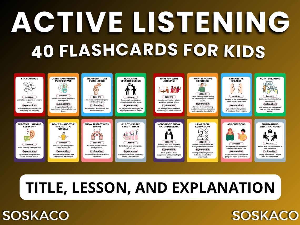 Active Listening Flashcards for Kids, Build Communication Skills Flash ...
