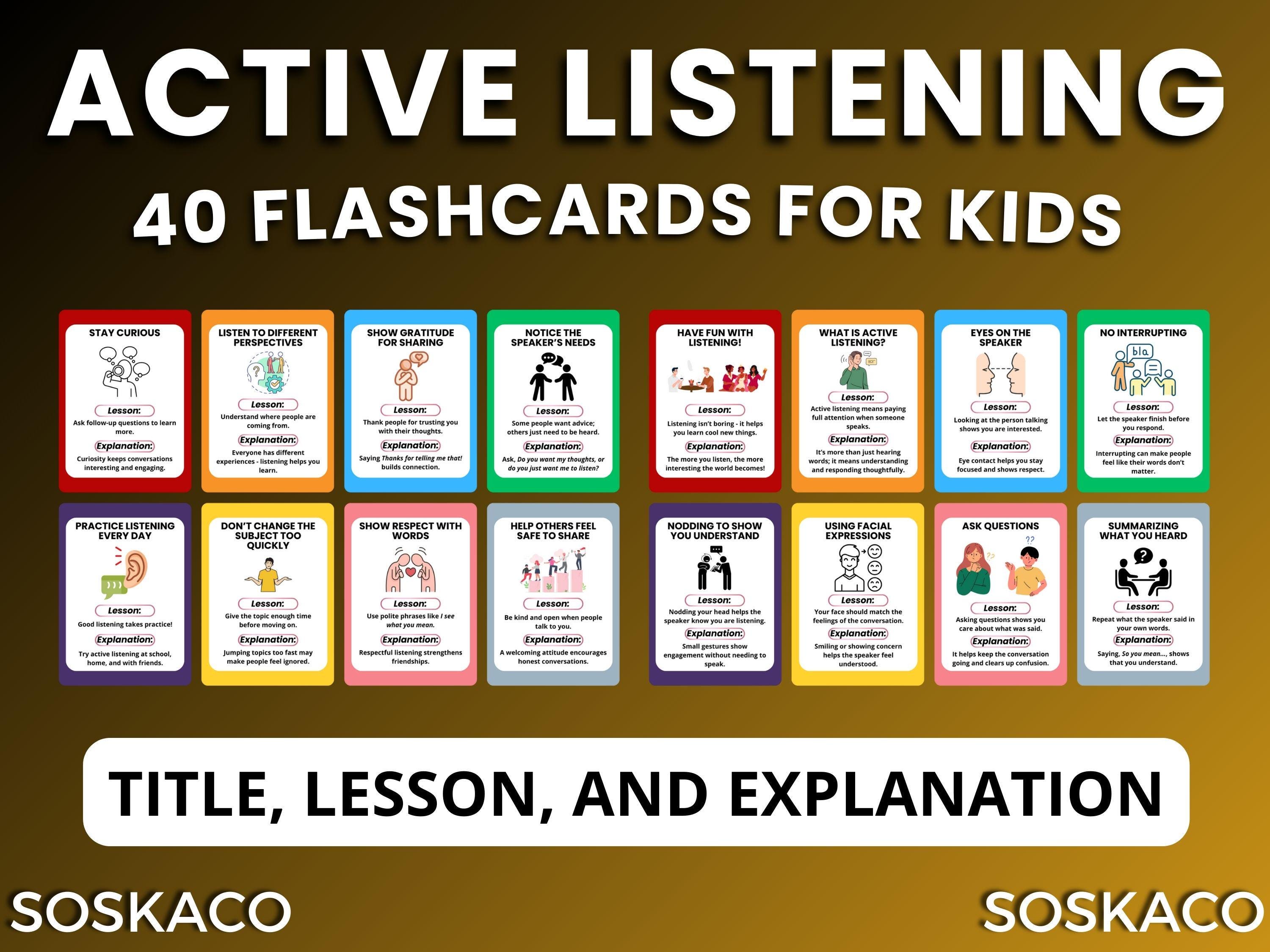 Active Listening Flashcards for Kids, Activities Build Communication ...