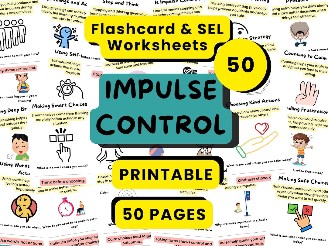 Impulse Control Worksheets for Kids, SEL Activities & Flashcards, Self ...