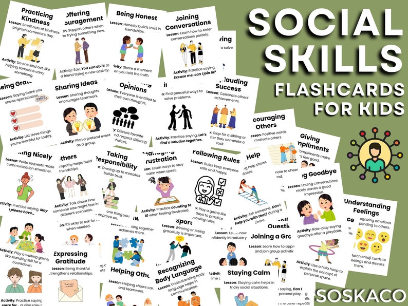 Social Skills Flashcards for Kids, Interactive Learning Activities to ...