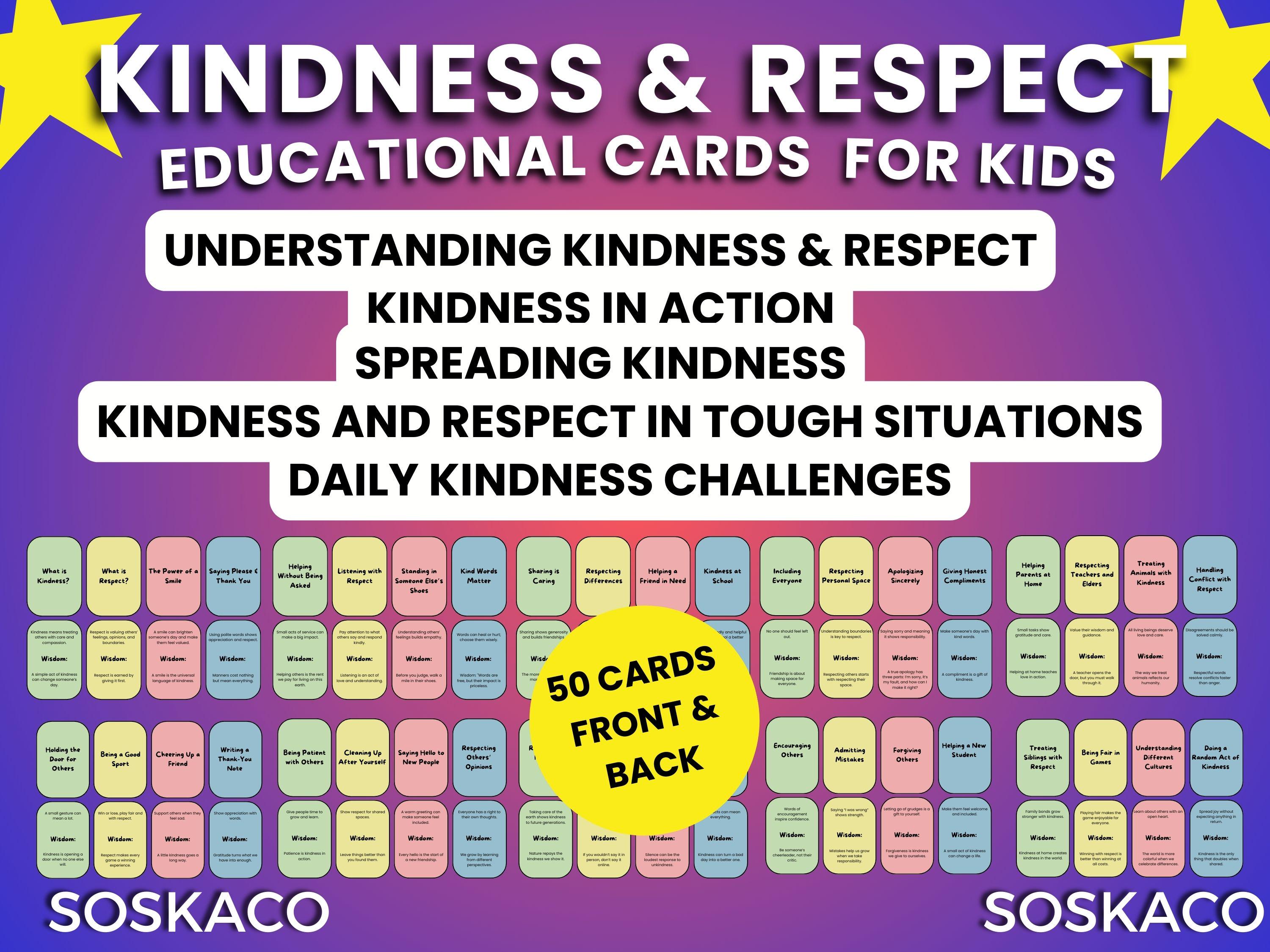 Kindness & Respect Flashcards for Kids, Social Skills Worksheet ...