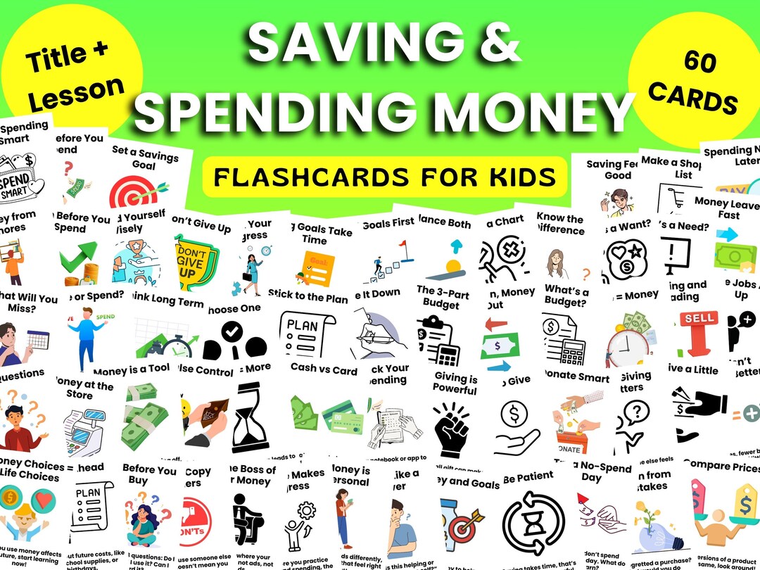 Saving and Spending Flashcards for Kids, Financial Literacy, Printable ...