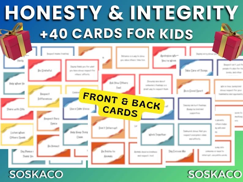 Honesty and Integrity Flashcards for Kids, Truthfulness, Responsibility ...