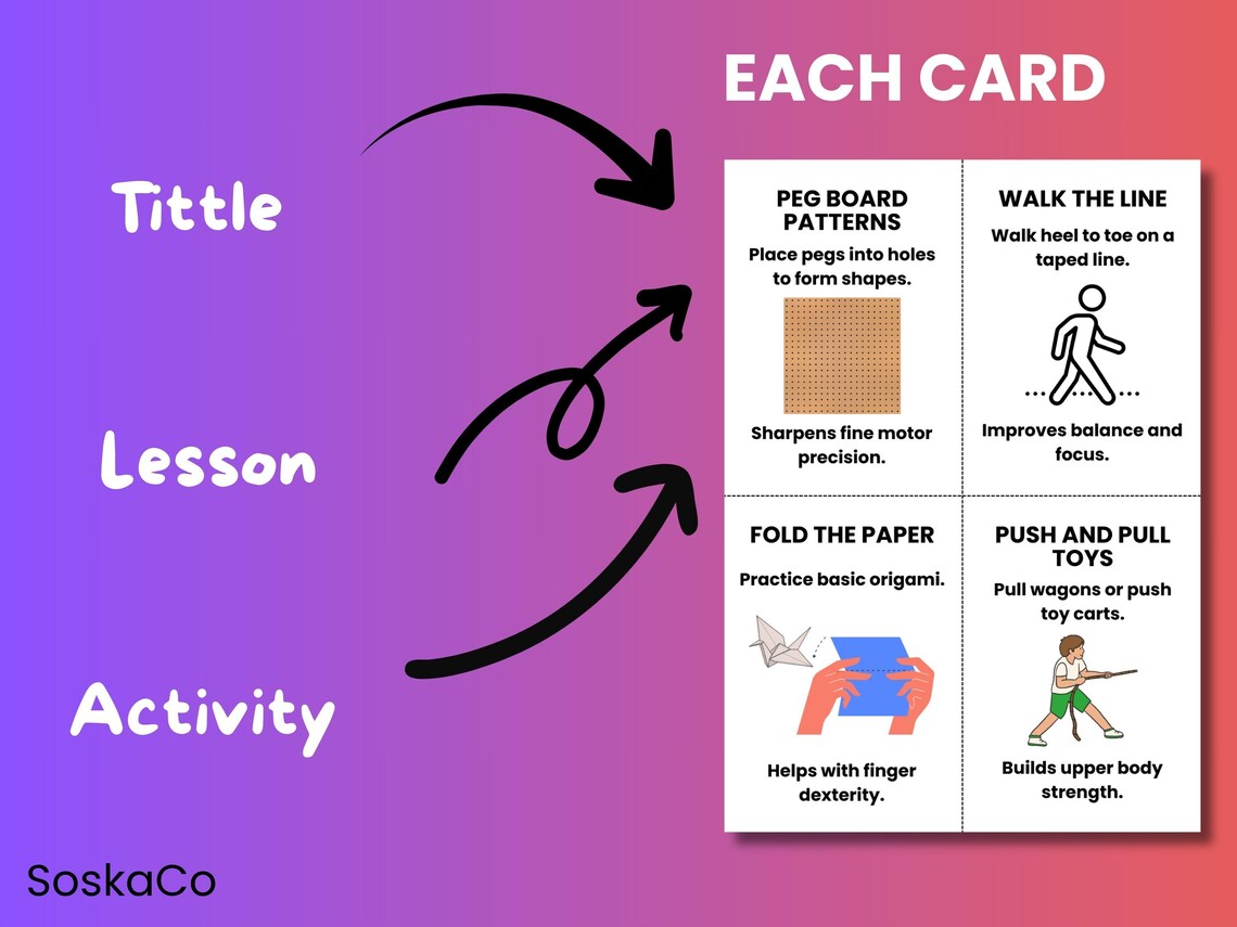 Fine and Gross Motor, Kids Flashcards Printable, Coordination Exercise ...