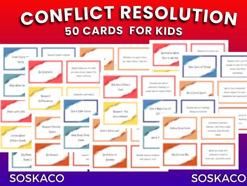 Conflict Resolution Flashcards for Kids, Problem Solving Worksheets ...