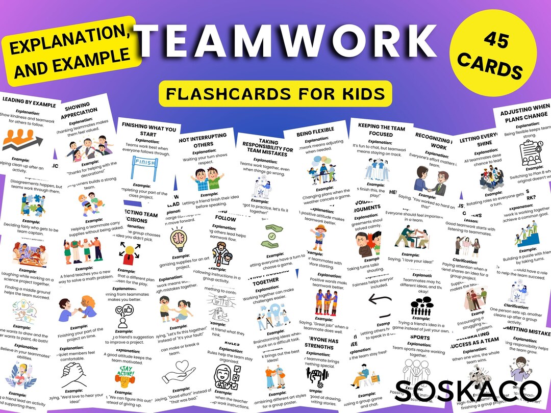 Teamwork Flashcards for Kids, Social Skills and SEL Activities, Collaboration & Communication ...