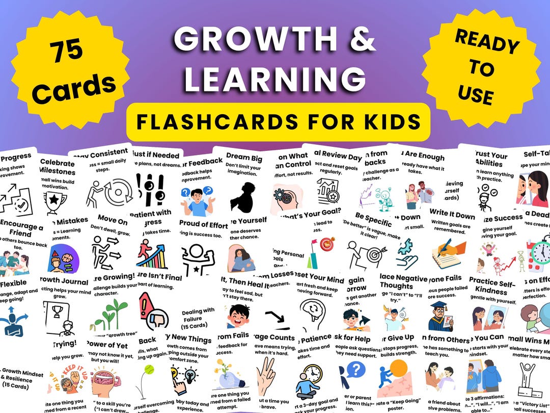Growth Mindset Flashcards for Kids, Emotional Regulation Activities ...
