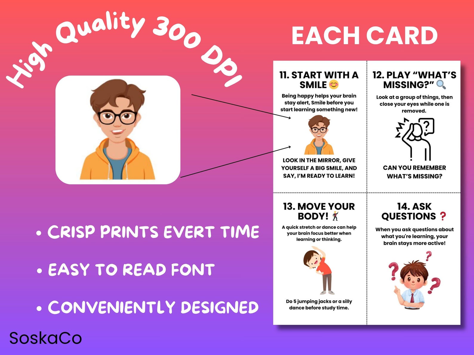 Memory and Concentration Flashcards for Kids, Focus Skills, Reach Goals ...