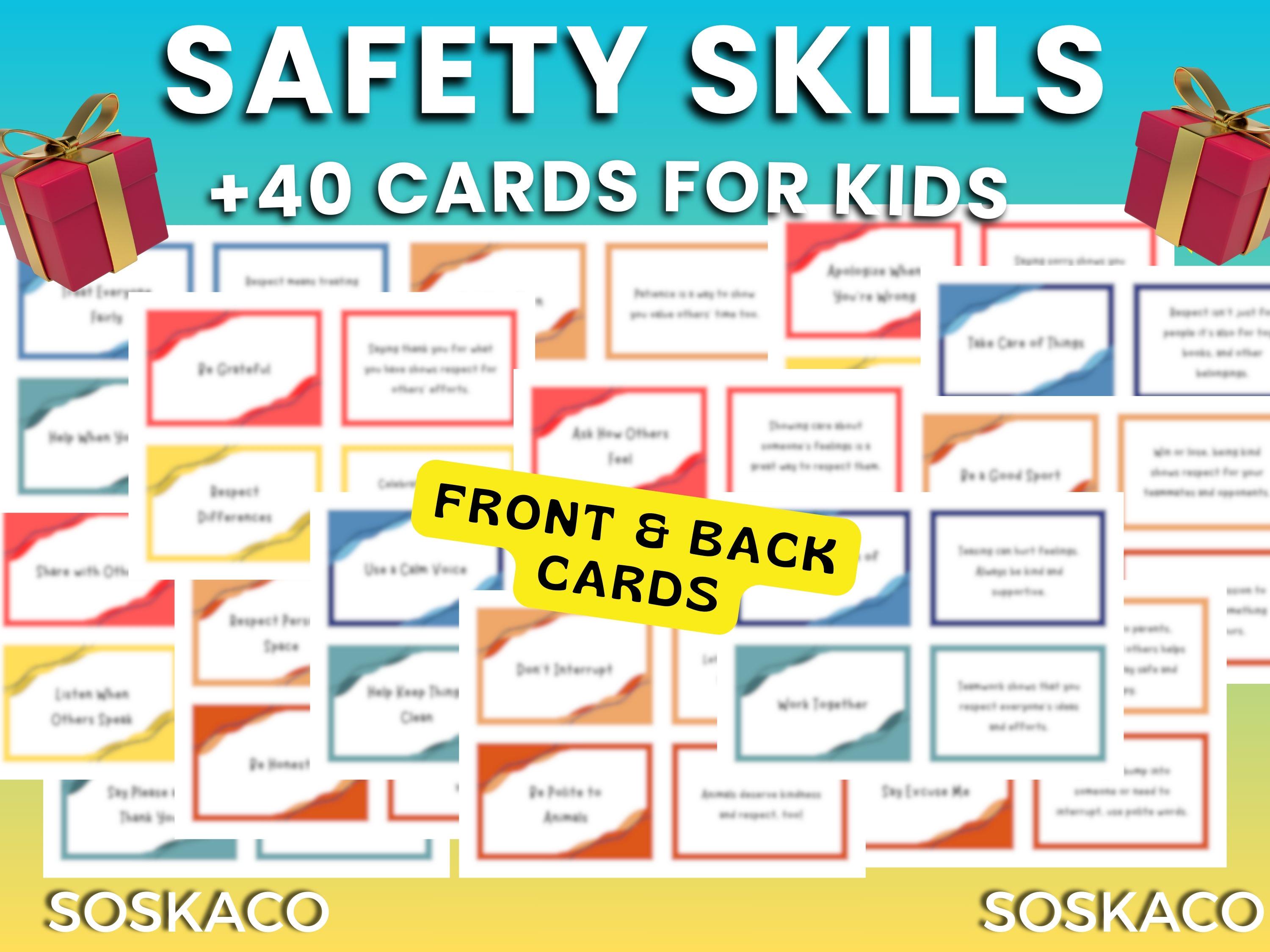 Safety Skills Flashcards for Kids, First Aid Kit, Safety Sign Emergency ...