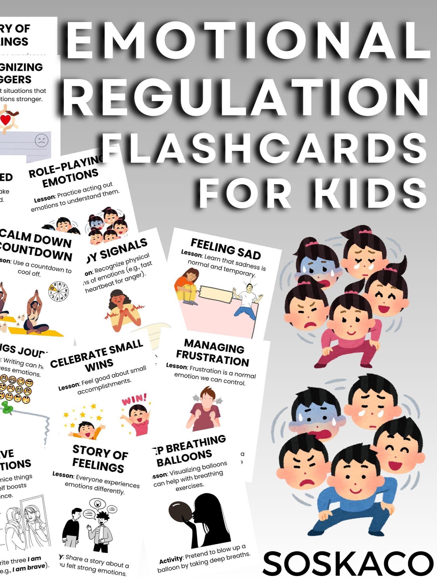 Emotional Regulation Flashcards for Kids, Social Emotional Feelings ...