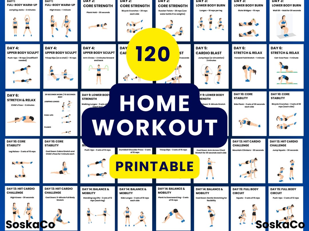 Home Workout Flashcards, Full Body Fitness Planner, Printable Workout ...