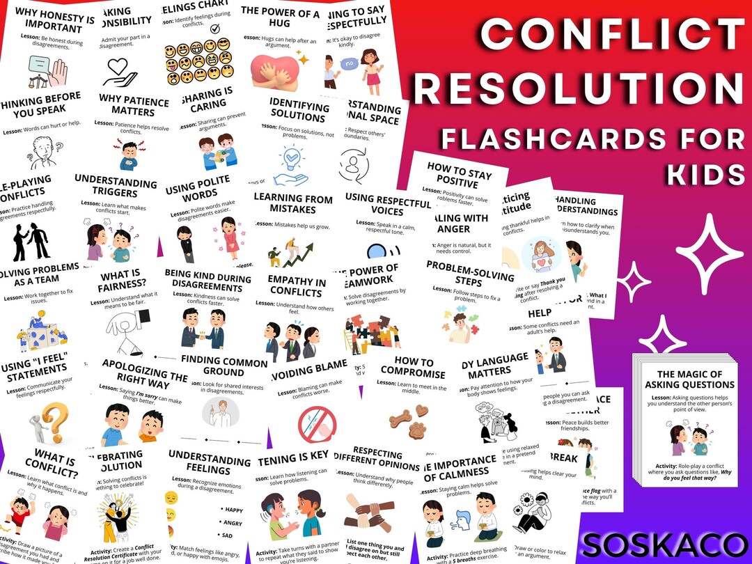 Conflict Resolution Flashcards for Kids, Activities to Teach Problem ...