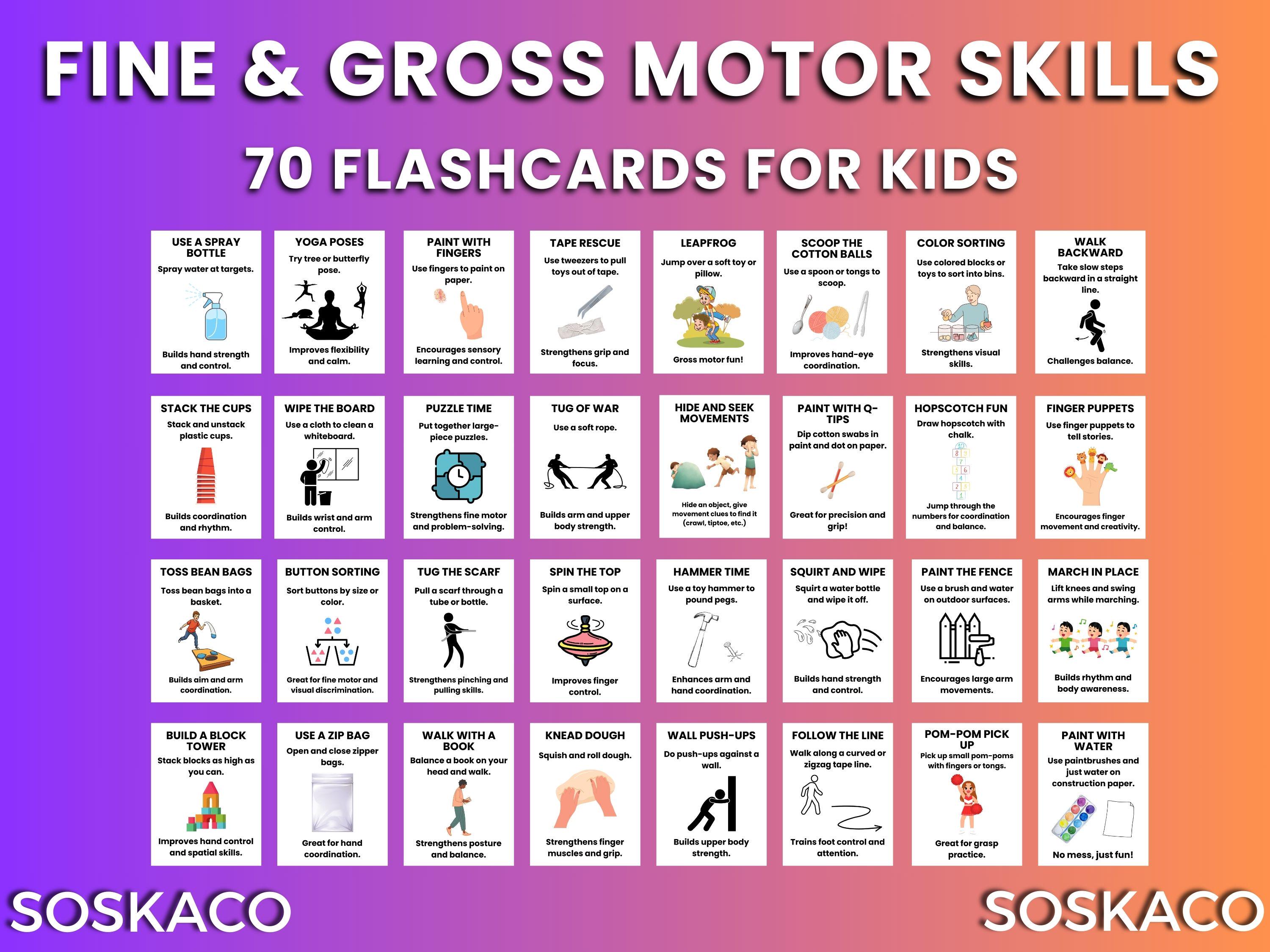 Fine and Gross Motor, Kids Flashcards Printable, Coordination Exercise ...
