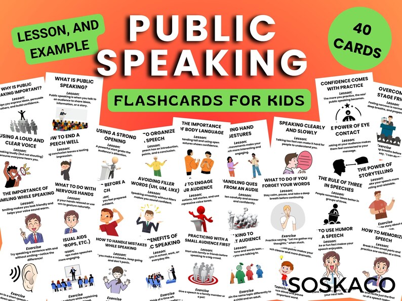 Public Speaking Flashcards for Kids, Build Confidence, Communication ...