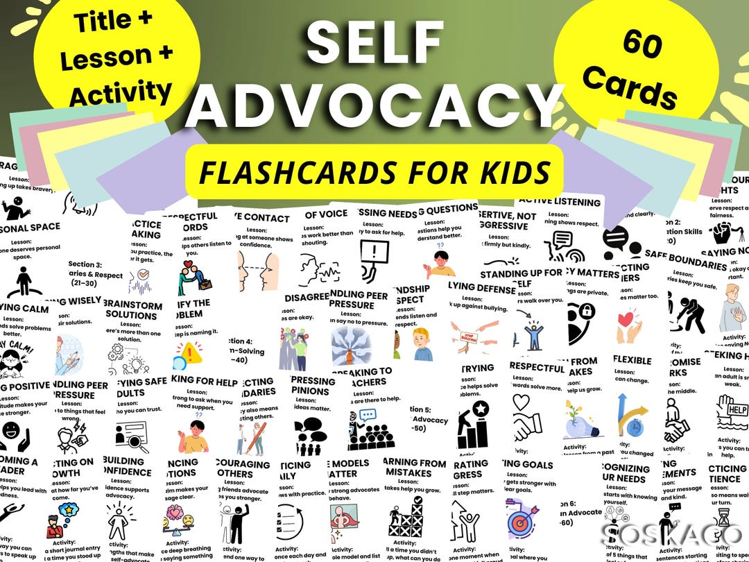 Self Advocacy Flashcards for Kids, Self Confidence Workbook, Emotional ...