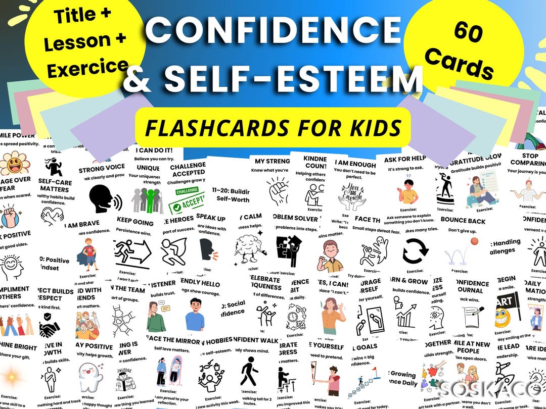 Confidence & Self Esteem Flashcards for Kids, Learning Growth Mindset ...