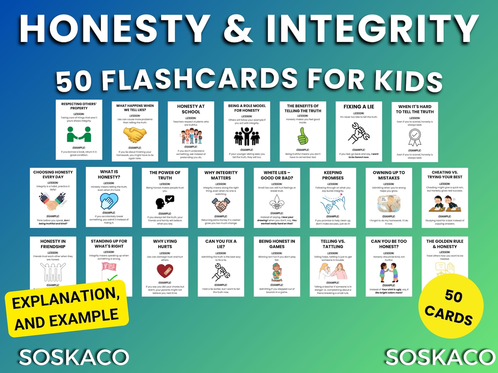 Honesty and Integrity Flashcards for Kids, Truthfulness, Responsibility ...