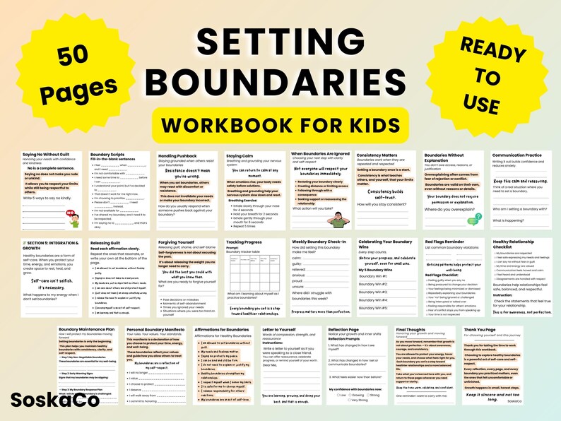 Setting Boundaries Worksheets for Kids, Printable Healthy Boundaries ...