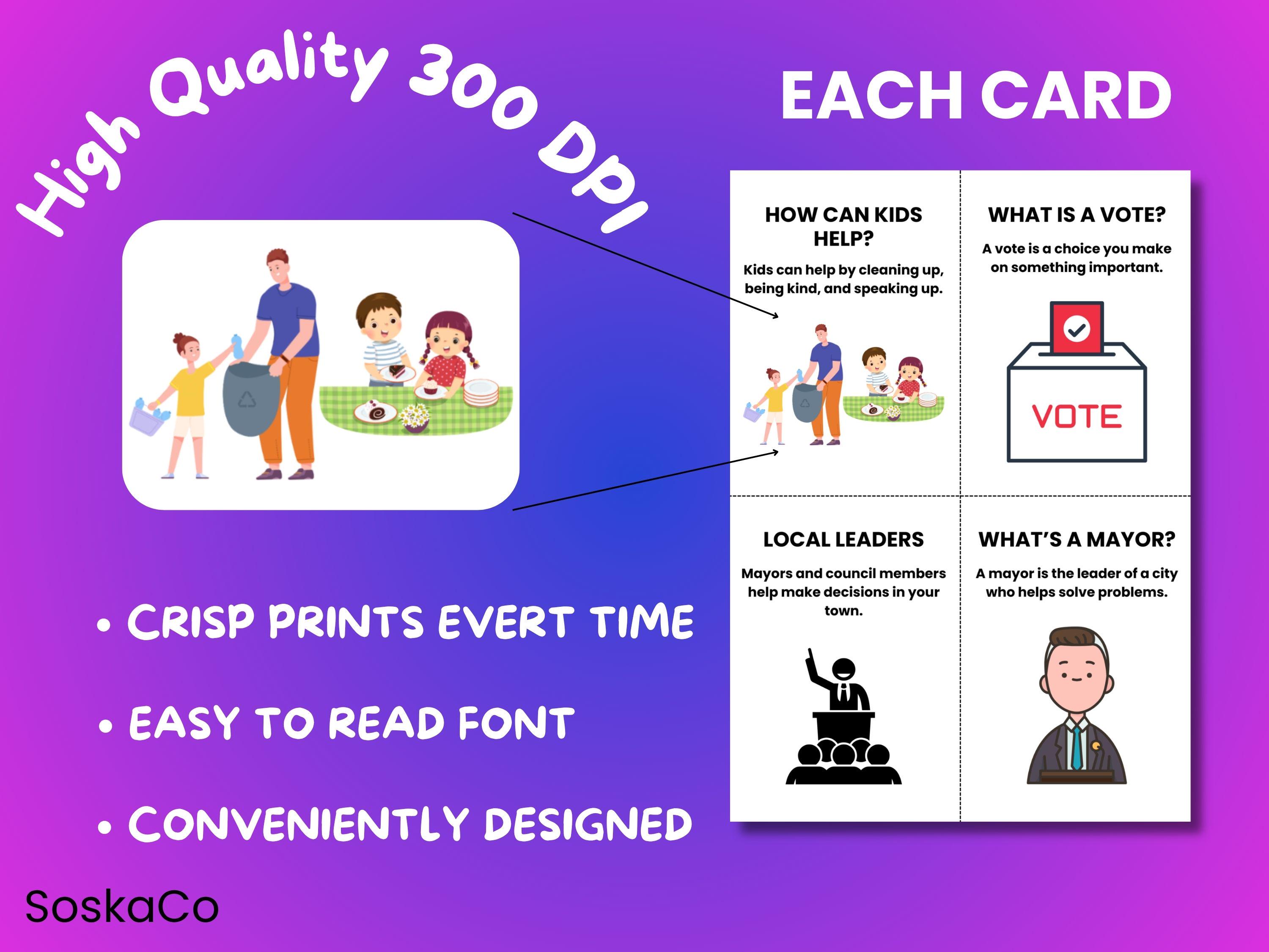 Civic Responsibility Flashcards for Kids, Community Involvement ...