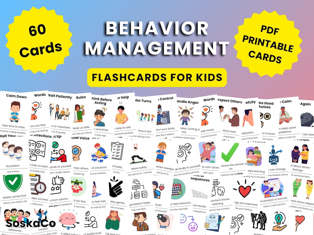 Behavior Management Flashcards for Kids, Printable SEL Activities ...