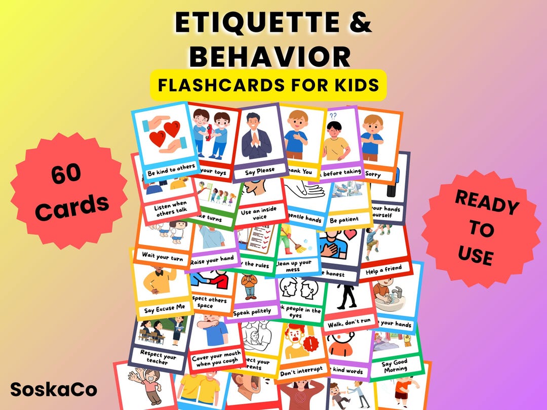 Etiquette and Behavior Flashcards, Learning Manners for Kids Social ...