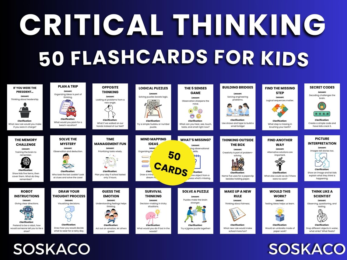 Critical Thinking Flashcards for Kids, Fun Learning Through Problem ...