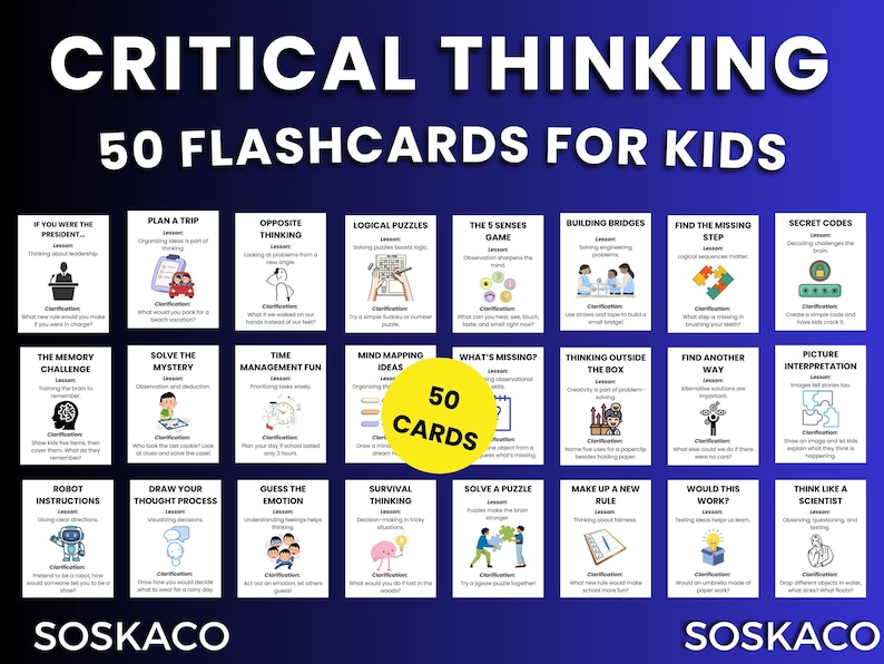 Critical Thinking Flashcards for Kids, Fun Learning Through Problem-solving & Decision-making ...