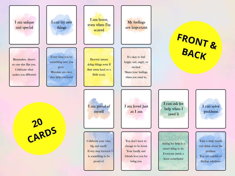 Self Esteem Flashcards for Kids, Printable Affirmation Cards ...