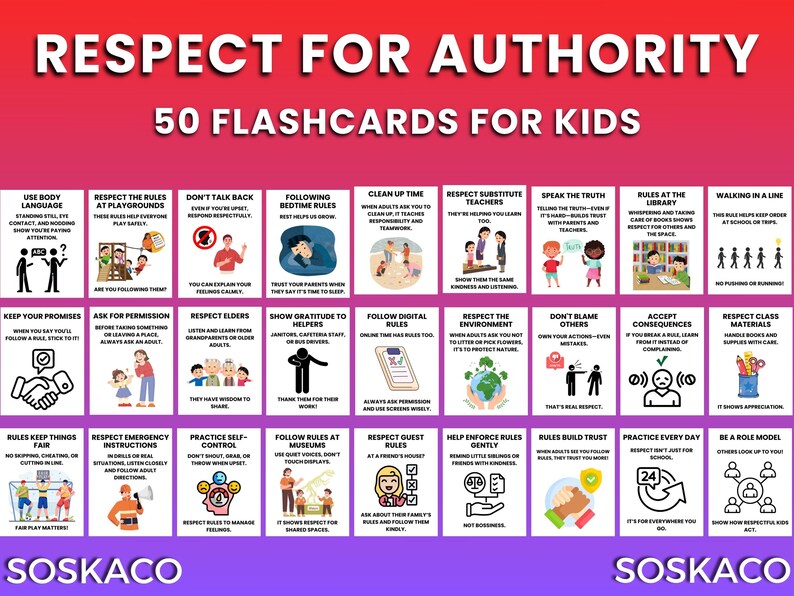 Respect for Authority Flashcards for Kids, Teach Rules, Good Behavior ...