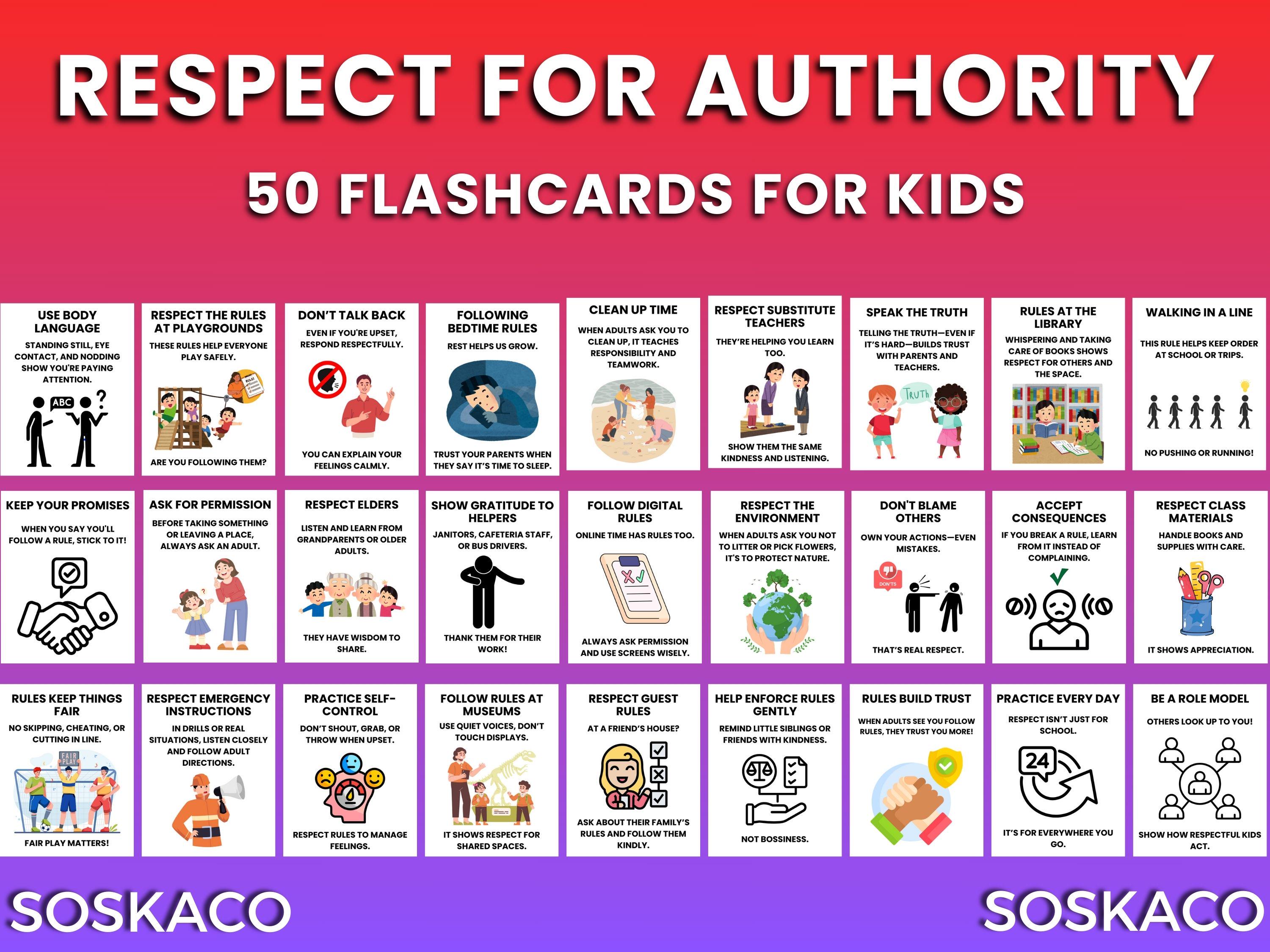 Respect for Authority Flashcards for Kids, Teach Rules, Good Behavior, Listening Skills ...