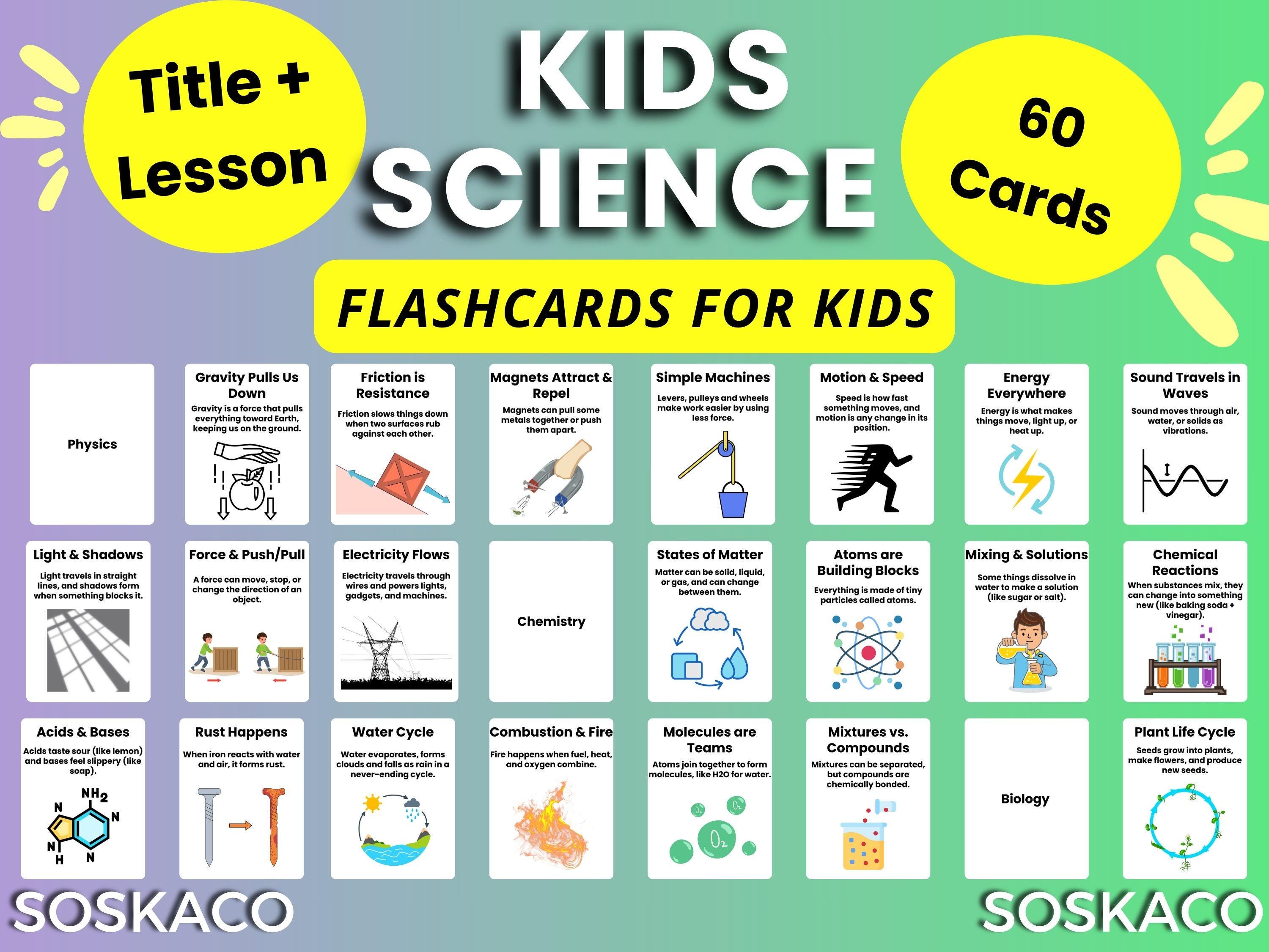 Science Flashcards for Kids, Physics Chemistry Biology Space Science ...