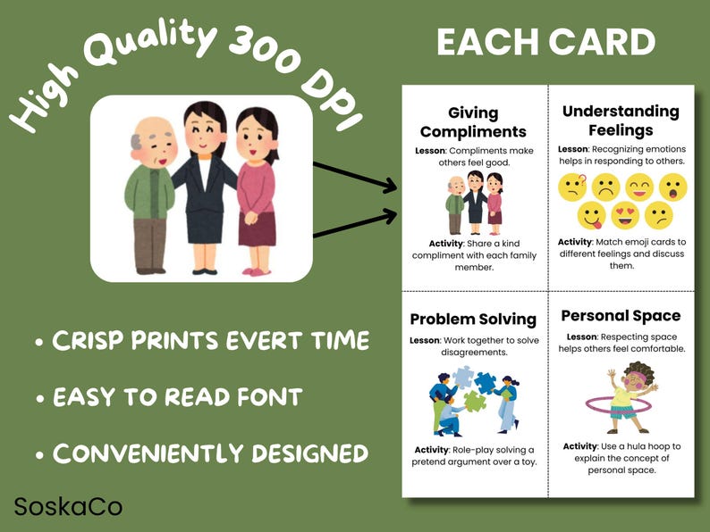 Social Skills Flashcards for Kids, Coping Strategies, Team Building ...