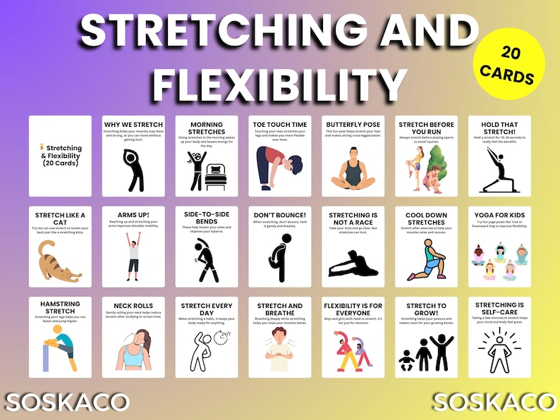 Physical Development Flashcards for Kids, Stretching, Body Signals ...