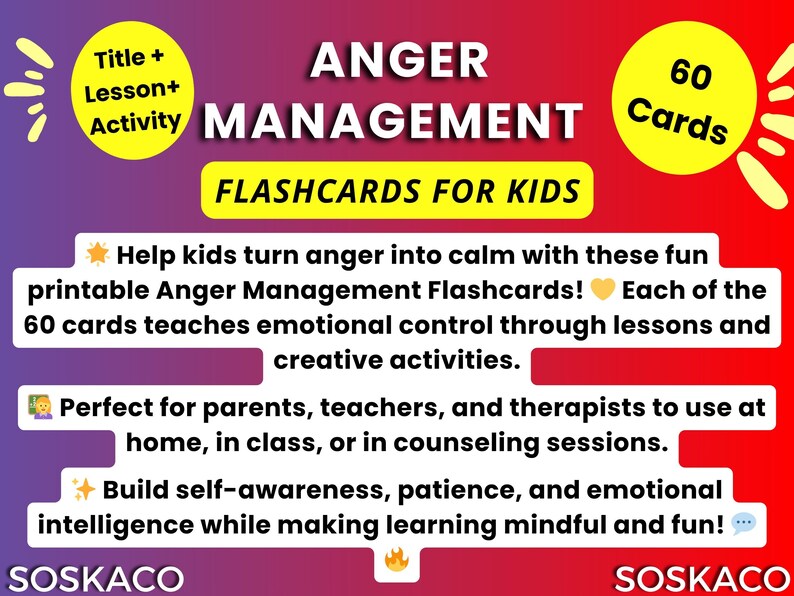 Anger Management Flashcards for Kids | Emotional Regulation Activities ...