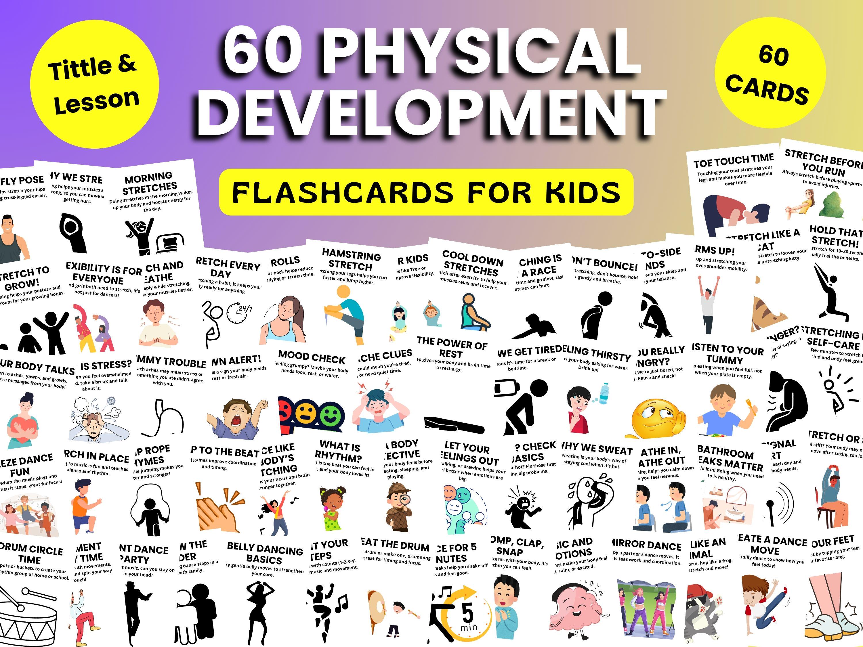 Physical Development Flashcards for Kids, Physical Therapy, Body ...