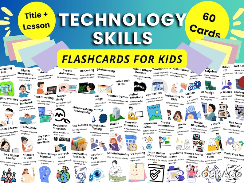 Technology Skills Flashcards for Kids, Digital Literacy (PDF) - Etsy