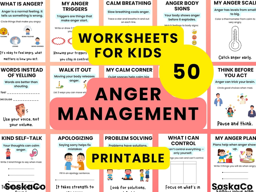 Anger Management Worksheets for Kids, Build Emotional Control, Calm ...