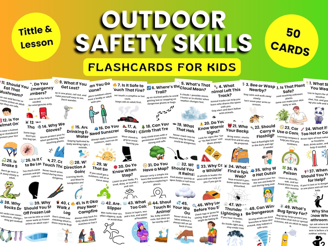 Outdoor Safety Flashcards for Kids, Fun Nature Learning Cards to Teach ...