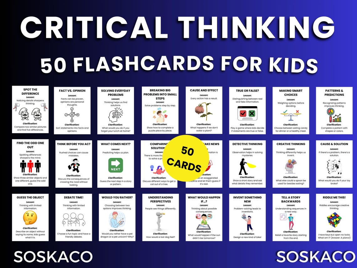 Critical Thinking Flashcards for Kids, Fun Learning Through Problem ...