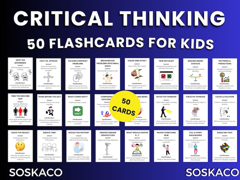 Critical Thinking Flashcards for Kids, Fun Learning Through Problem ...