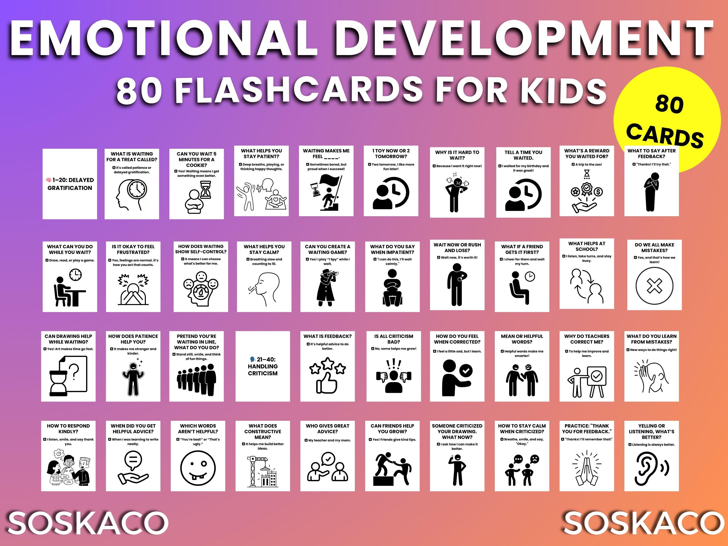 Emotional Development Flashcards for Kids, Managing Emotions Cards ...