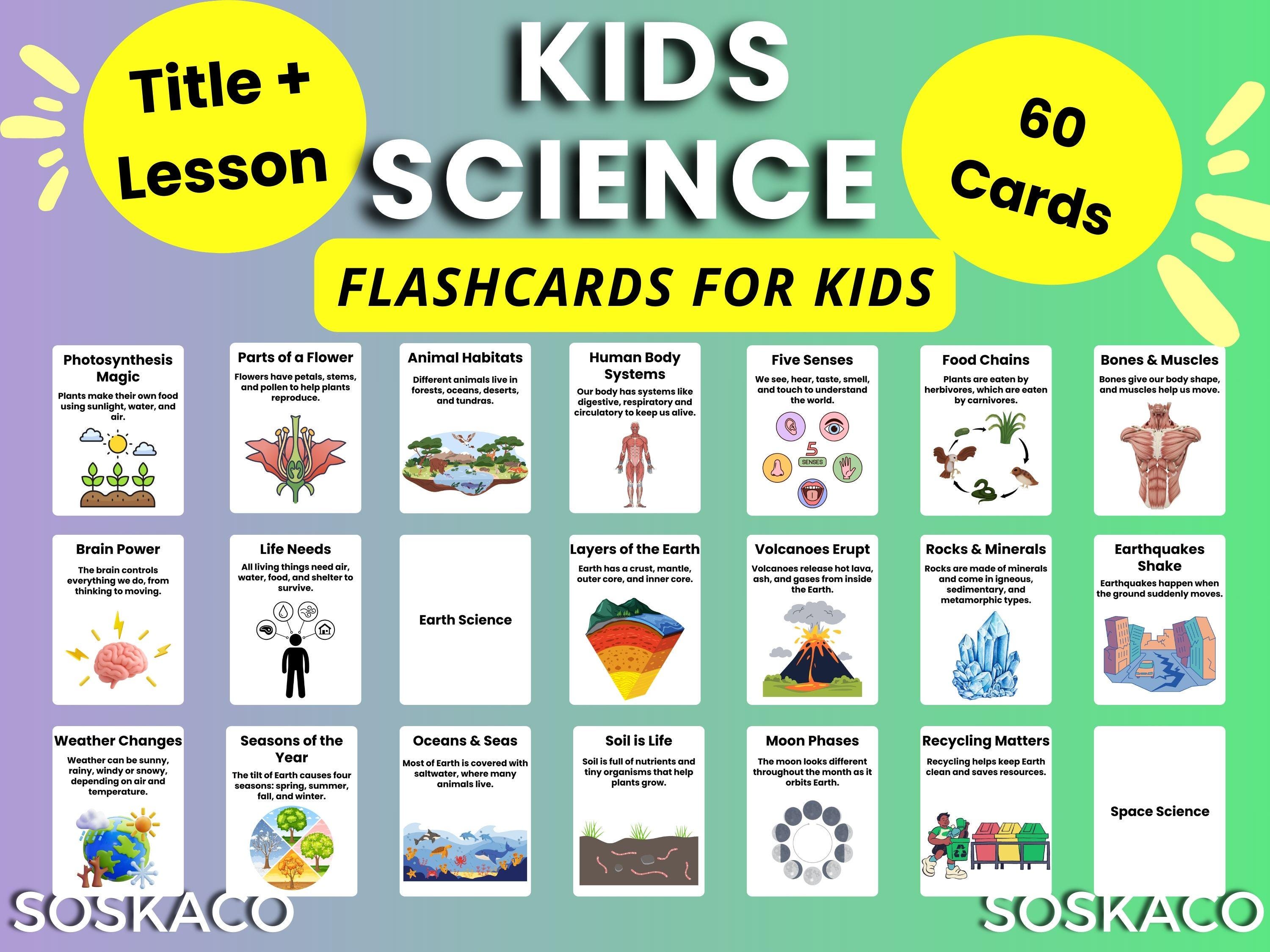 Kids Science Flashcards, Physics Chemistry Biology Space Science ...