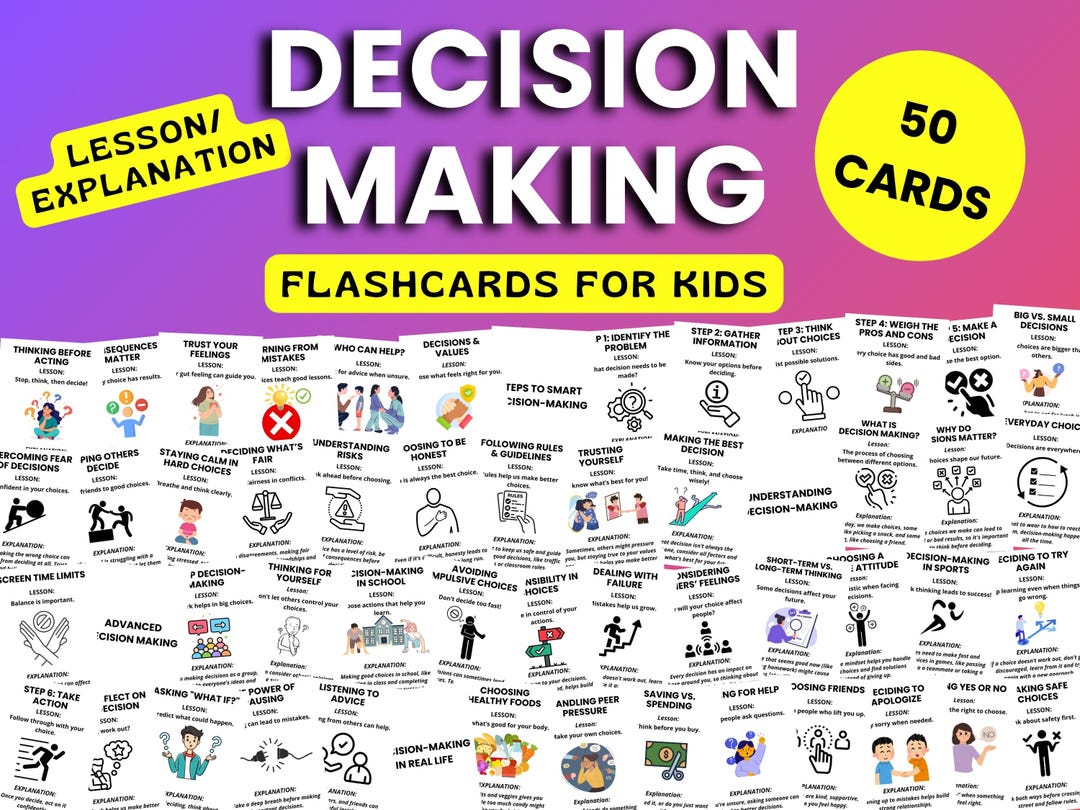 Decision Making Flashcards for Kids, Critical Thinking Cards, Problem ...